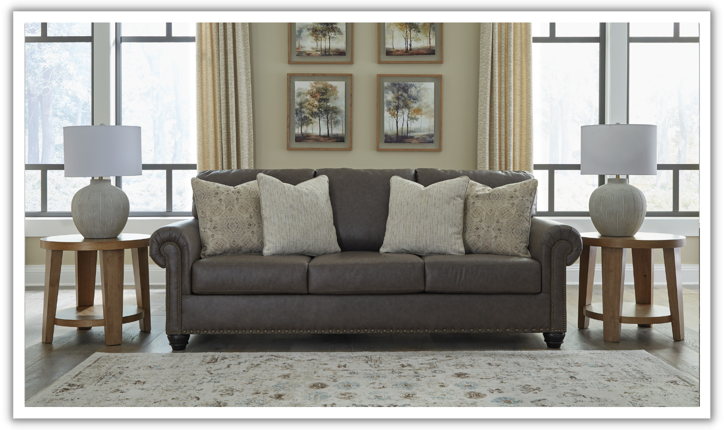 Modern Heritage Roxmere 3-Seater Umber Brown Sofa with Nailhead-Trim – Jennifer Furniture