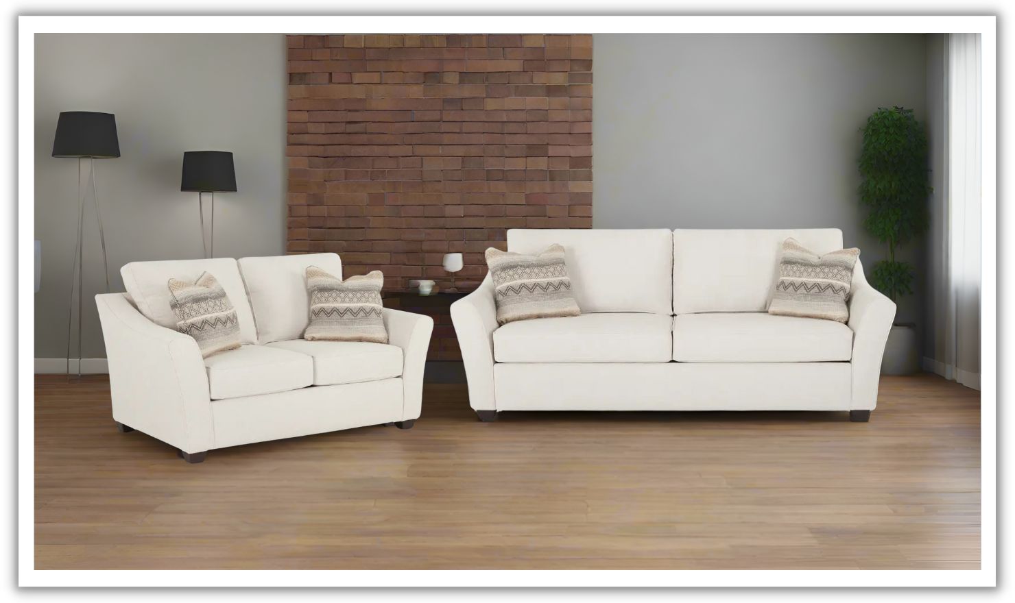 Smart Furniture Linville Cream Fabric Living Room Set with Box Seat Cushions
