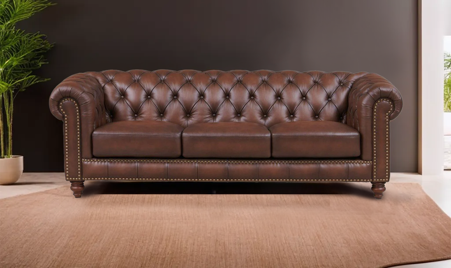 Alton Bay 3-Seater Leather Sofa With Box Cushions – Jennifer Furniture
