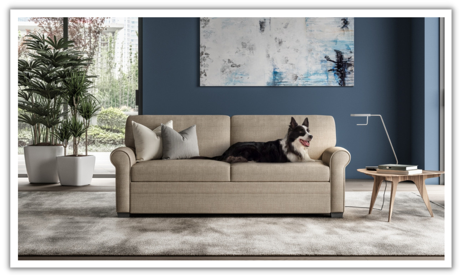 American Leather Gaines 2-seater Queen Fabric Sleeper Sofa in Beige ...