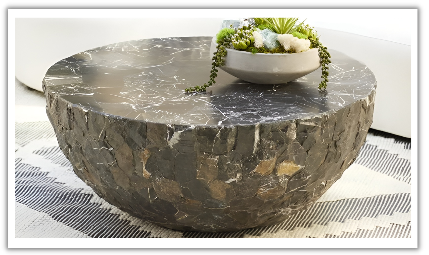 Bernhardt Tambora Round Marble Cocktail Table with Adjustable Glides ...