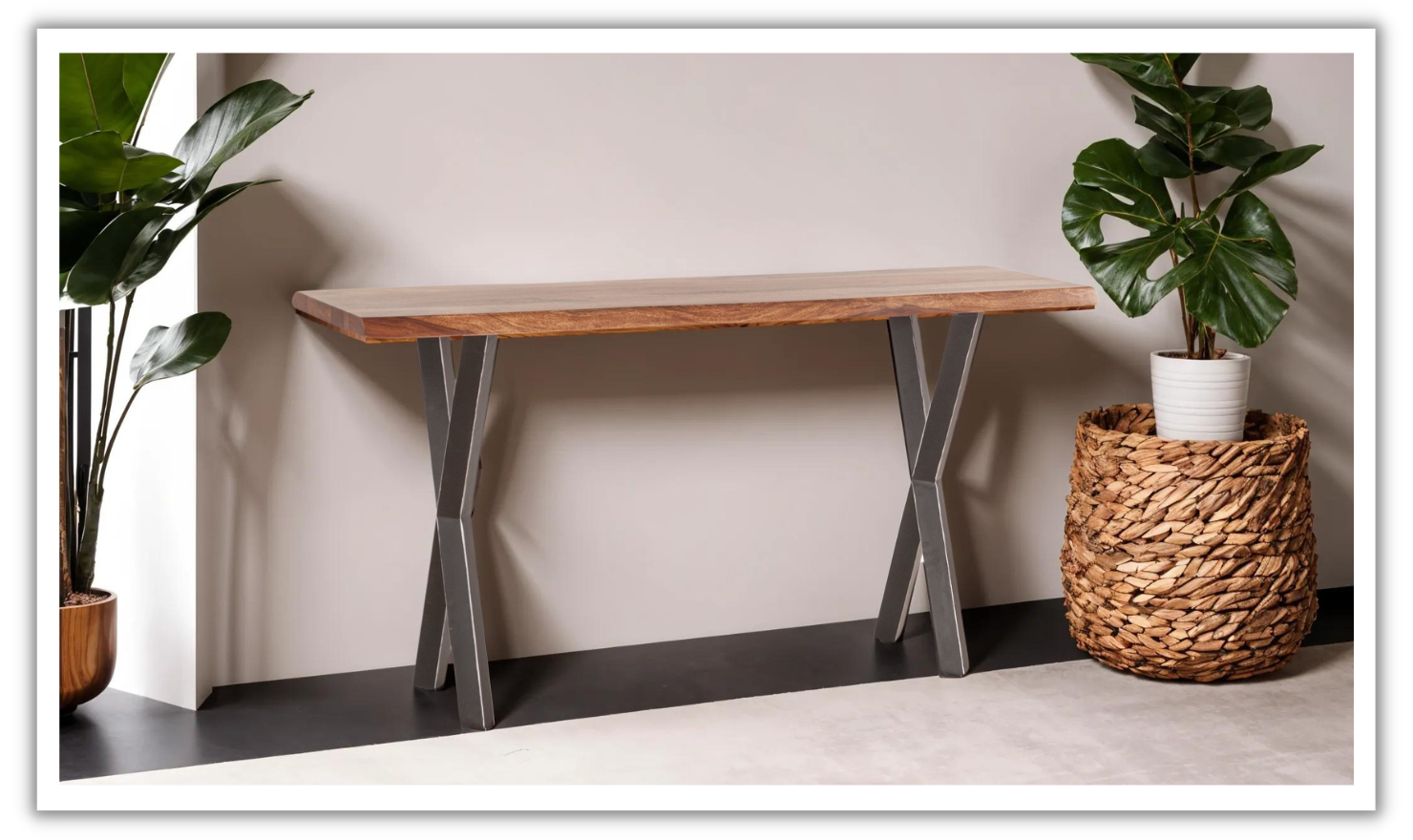 HTD Brisbane Console Brown Table in Natural Sheesham Wood and Iron Leg ...