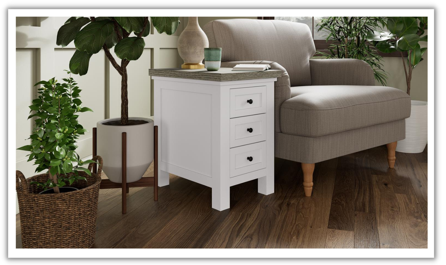Cora Wood Chair side Table in Cloud White and Fog Gray – Jennifer Furniture