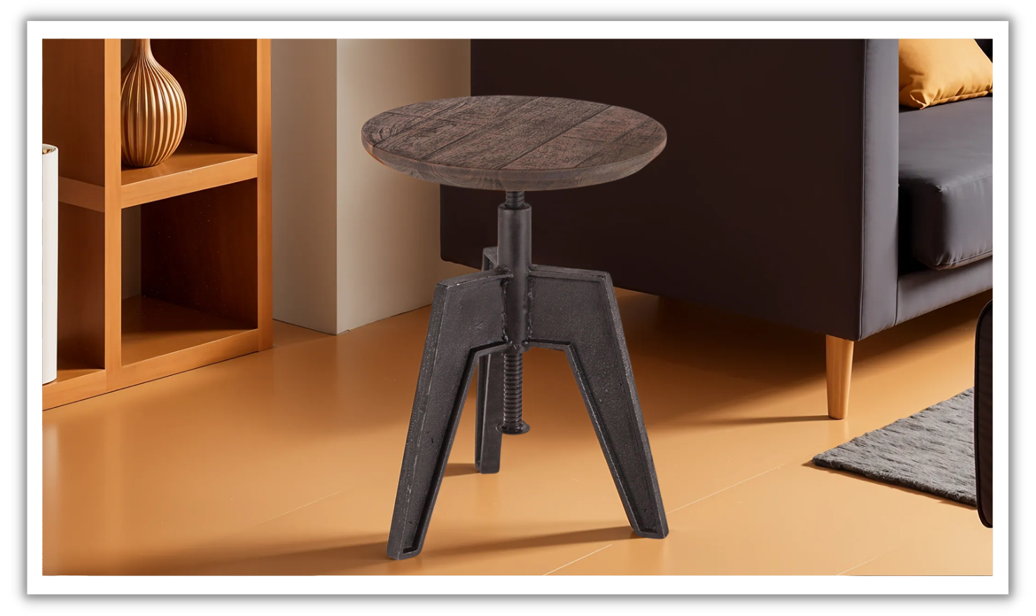 HTD Carnegie Round Adjustable Stool in Bandsaw Teak Finish – Jennifer ...