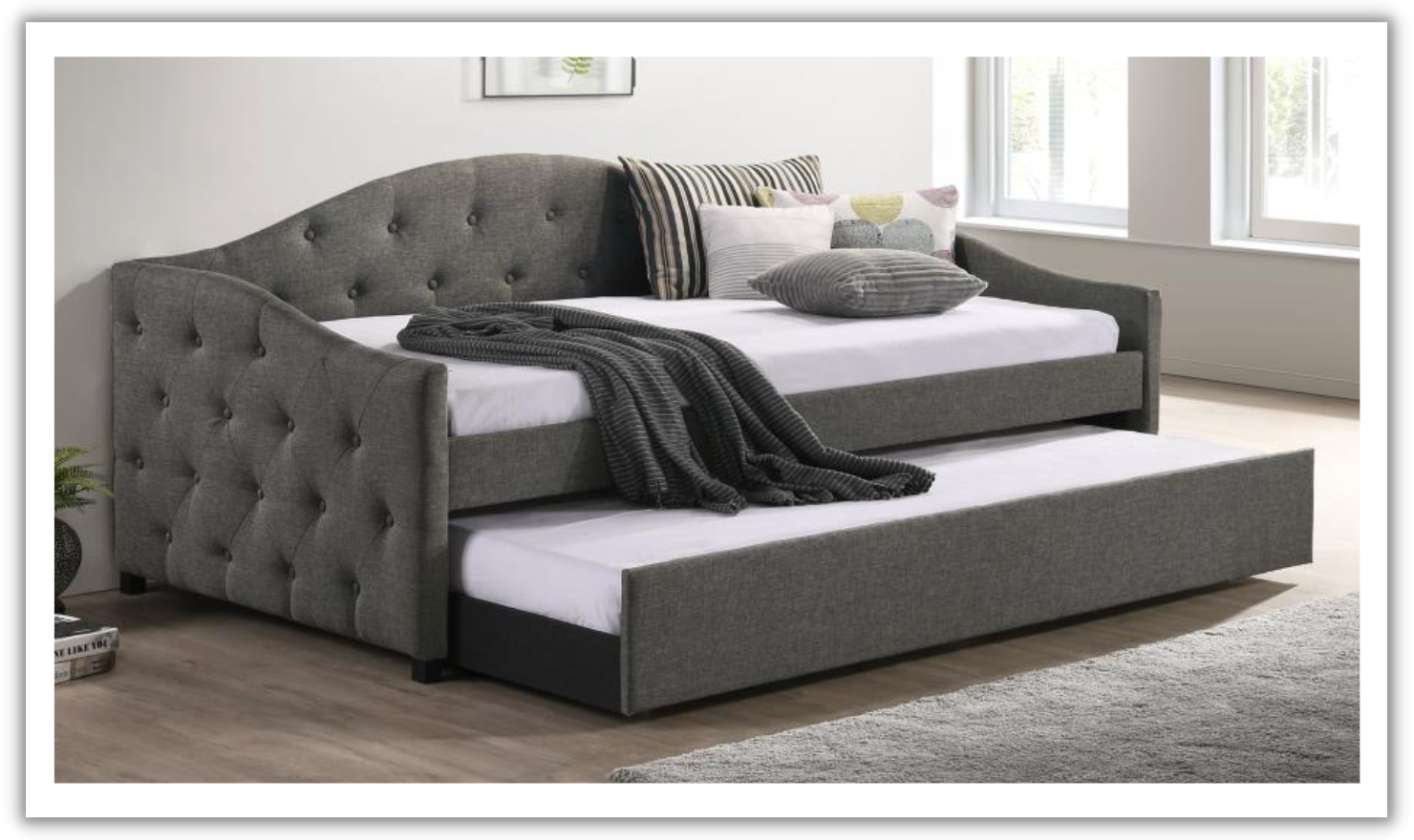 Buy Coaster Sadie Upholstered Tufted Twin Daybed with Trundle in Gray ...