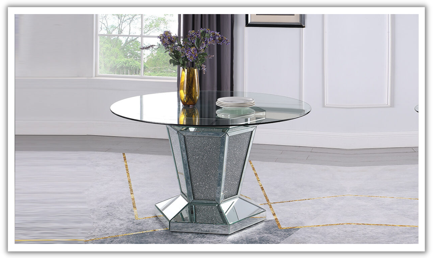 Cosmos Diva Modern Silver Glass Dining Table with Crystal Base ...