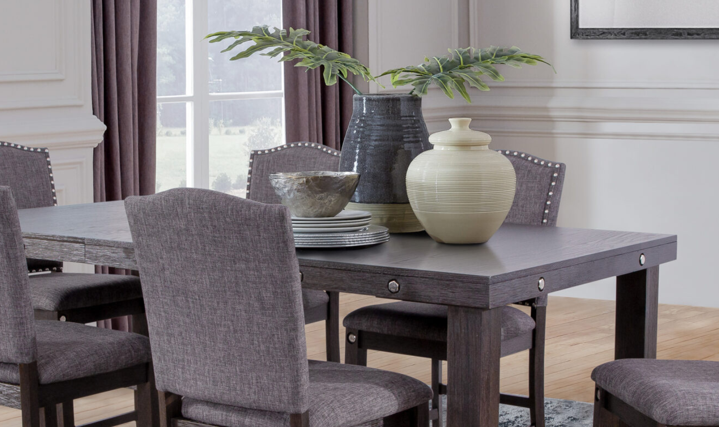 Cosmos Sylvia Brown Rectangular Dining Table with 18" Extendable Leaf ...