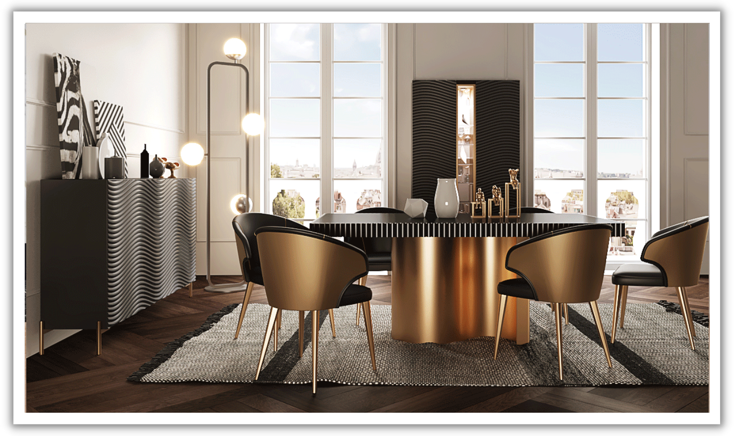 ESF Italia Wave Dark Gray Dining Set (Dining Table + Chairs + China Ca ...