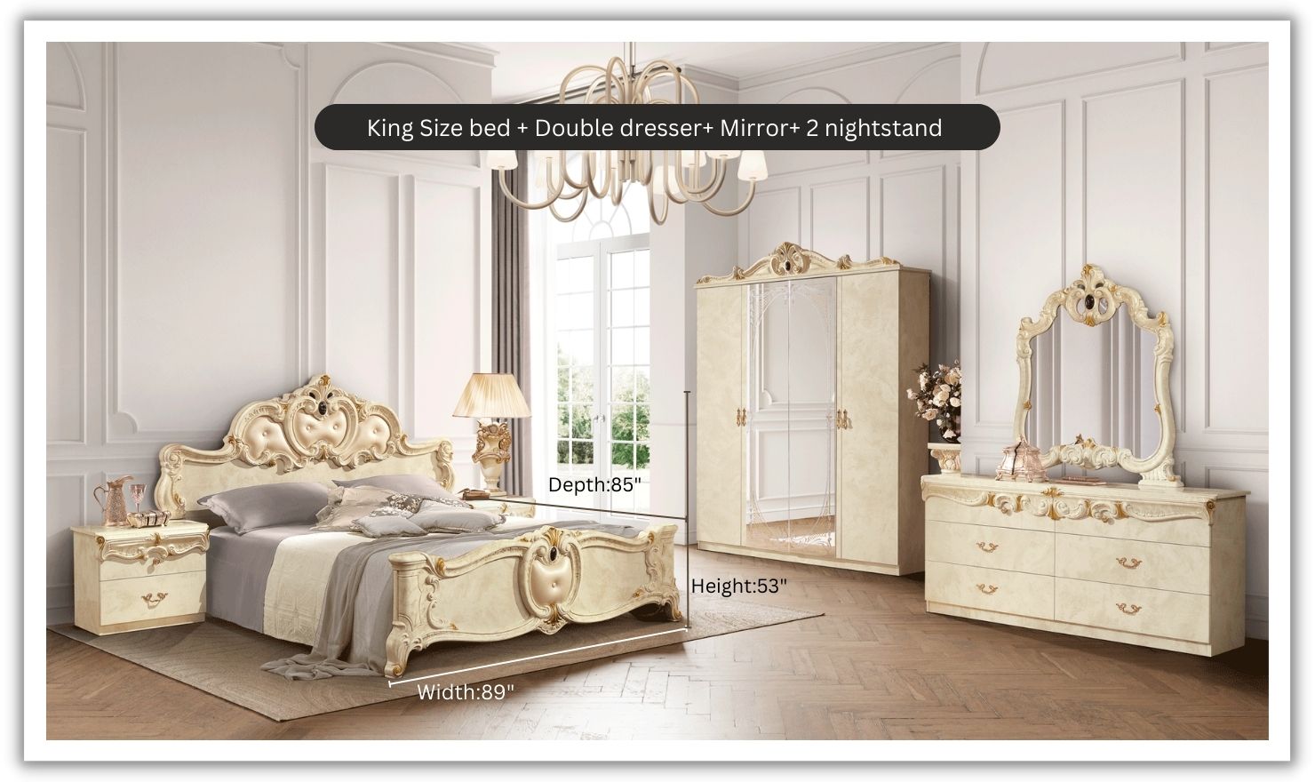 ESF Italia Barocco Bedroom Set In Ivory (Queen/King) – Jennifer Furniture