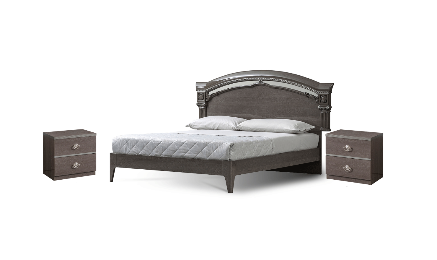 ESF Italia Nabucco Queen Wooden Brown Bedroom Set with High Gloss Lacq ...
