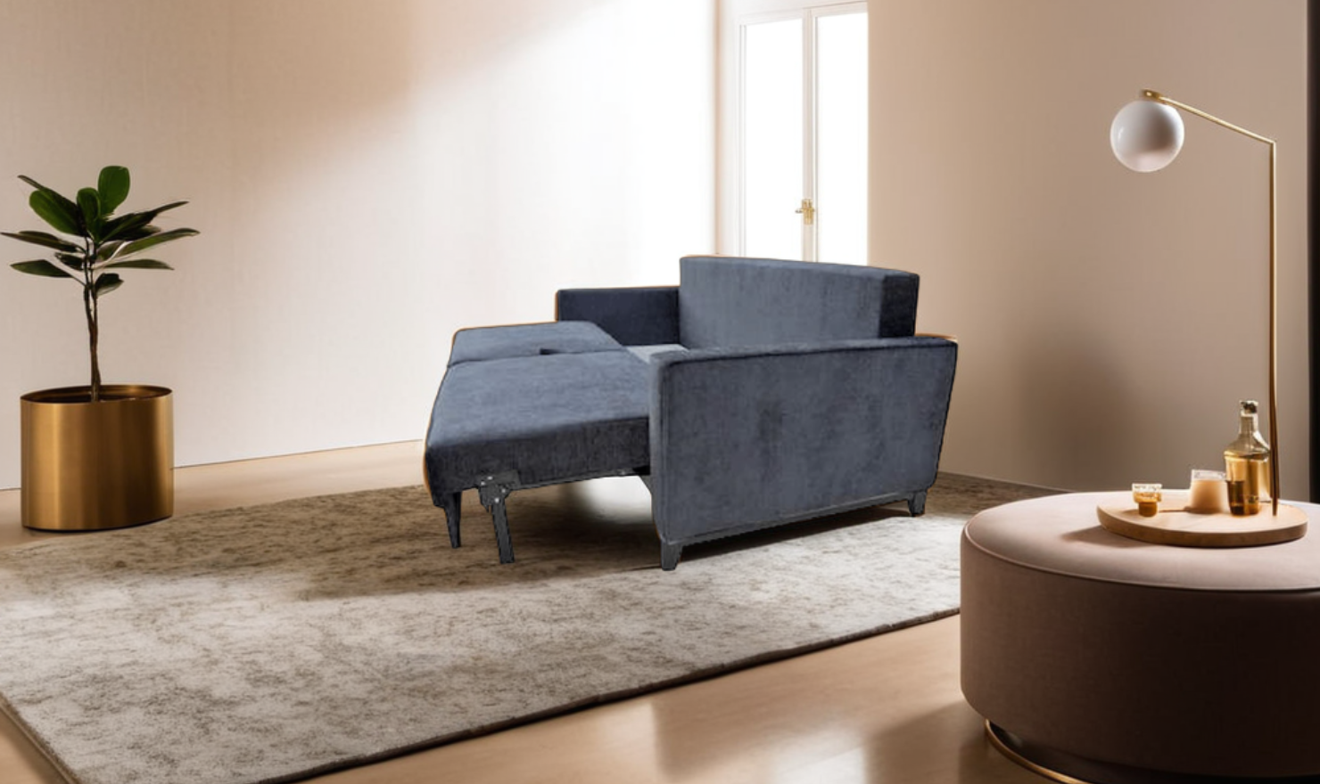ESF Italia Pesaro Gray Fabric Sofa Bed With Storage and Track Arms ...