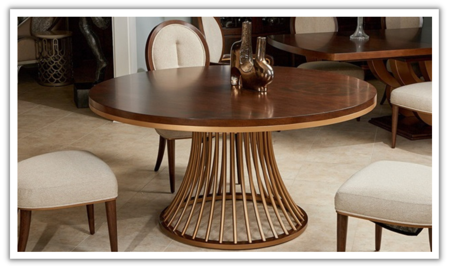 Buy AICO Camellia Round Dining Table with Stripes Base in Brown Online ...