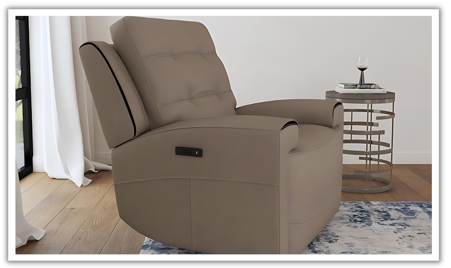 Flexsteel Iris Dark Grey Tufted Leather Power Recliner Chair with USB ...