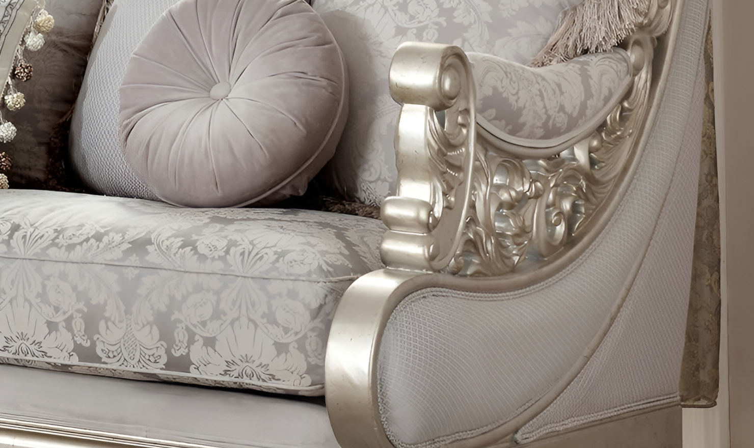 Homeydesign Rosella 3 Pieces Fabric Living Room Set in Metallic Silver ...