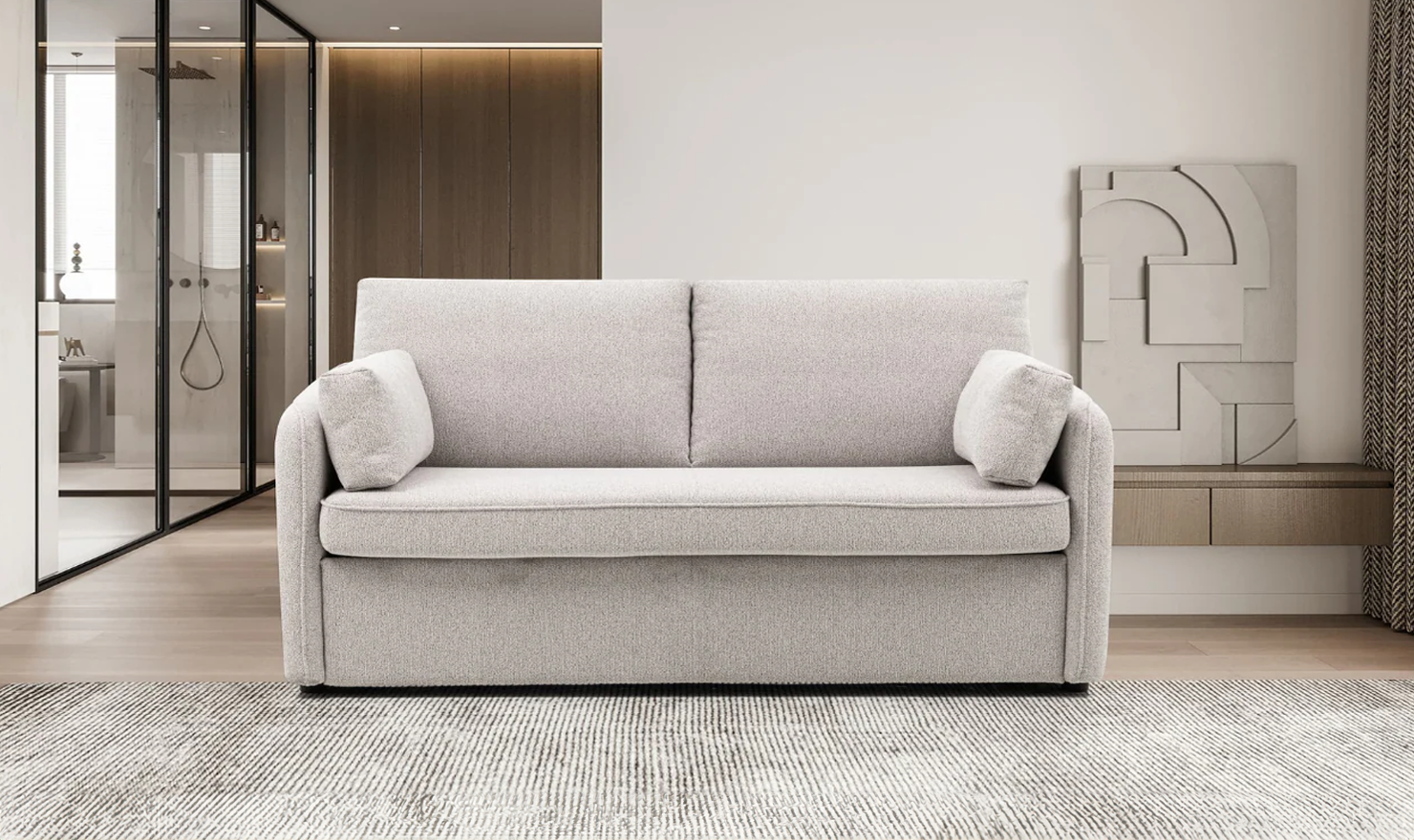 Jennifer Smart Queen Fabric Sleeper Sofa With Memory Foam Mattress ...