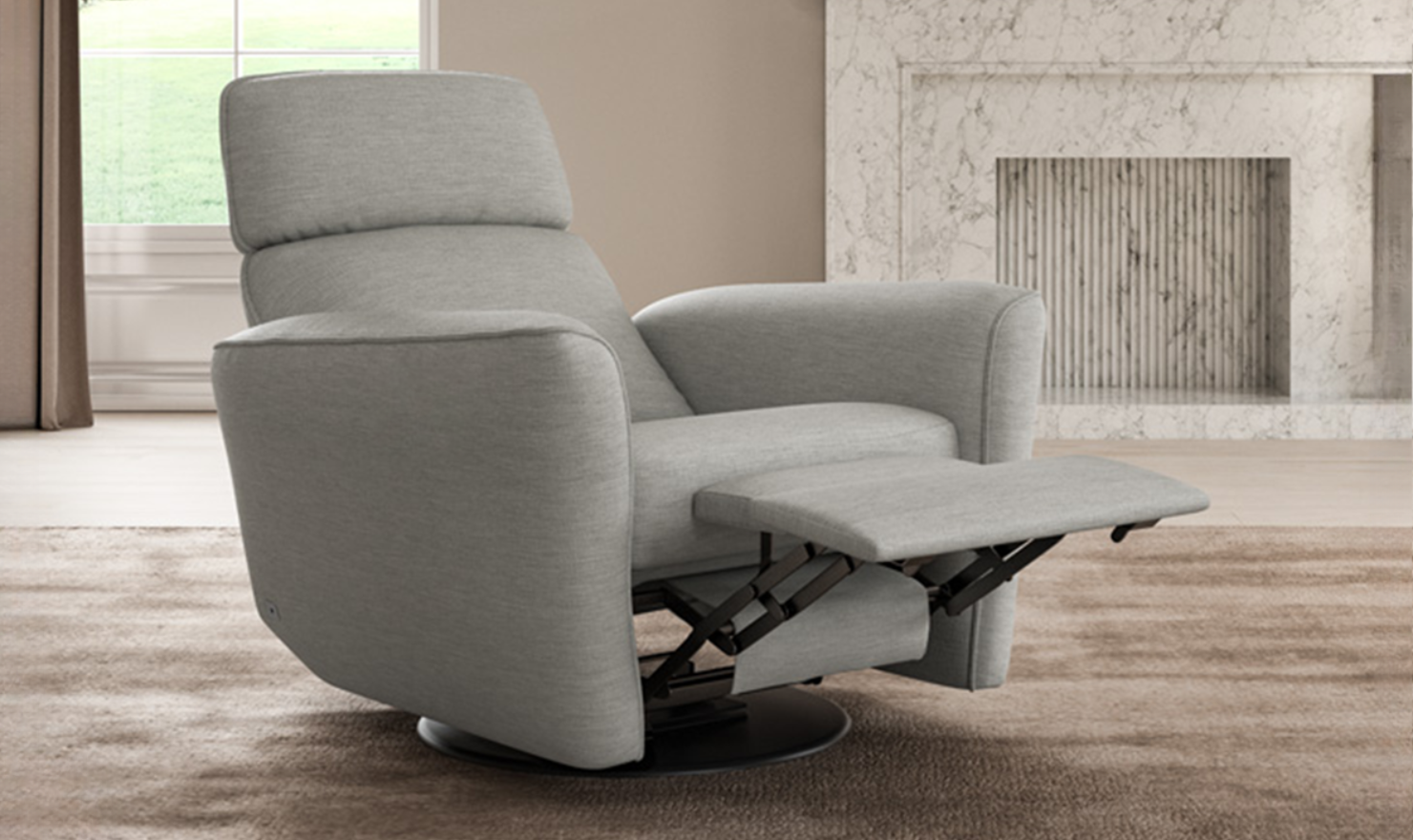 Shop Welted Fabric Recliner Chair w/ Adjustable Headrest & Swivel Base ...