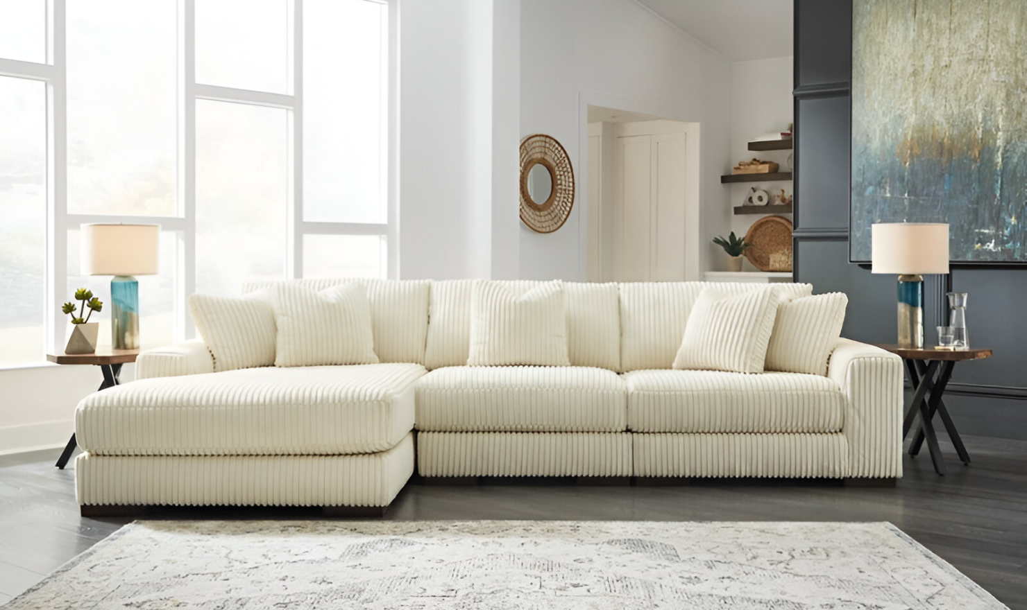 Modern Heritage Lindyn 3 Piece Fabric Sectional with Chaise RAF LAF Jennifer Furniture