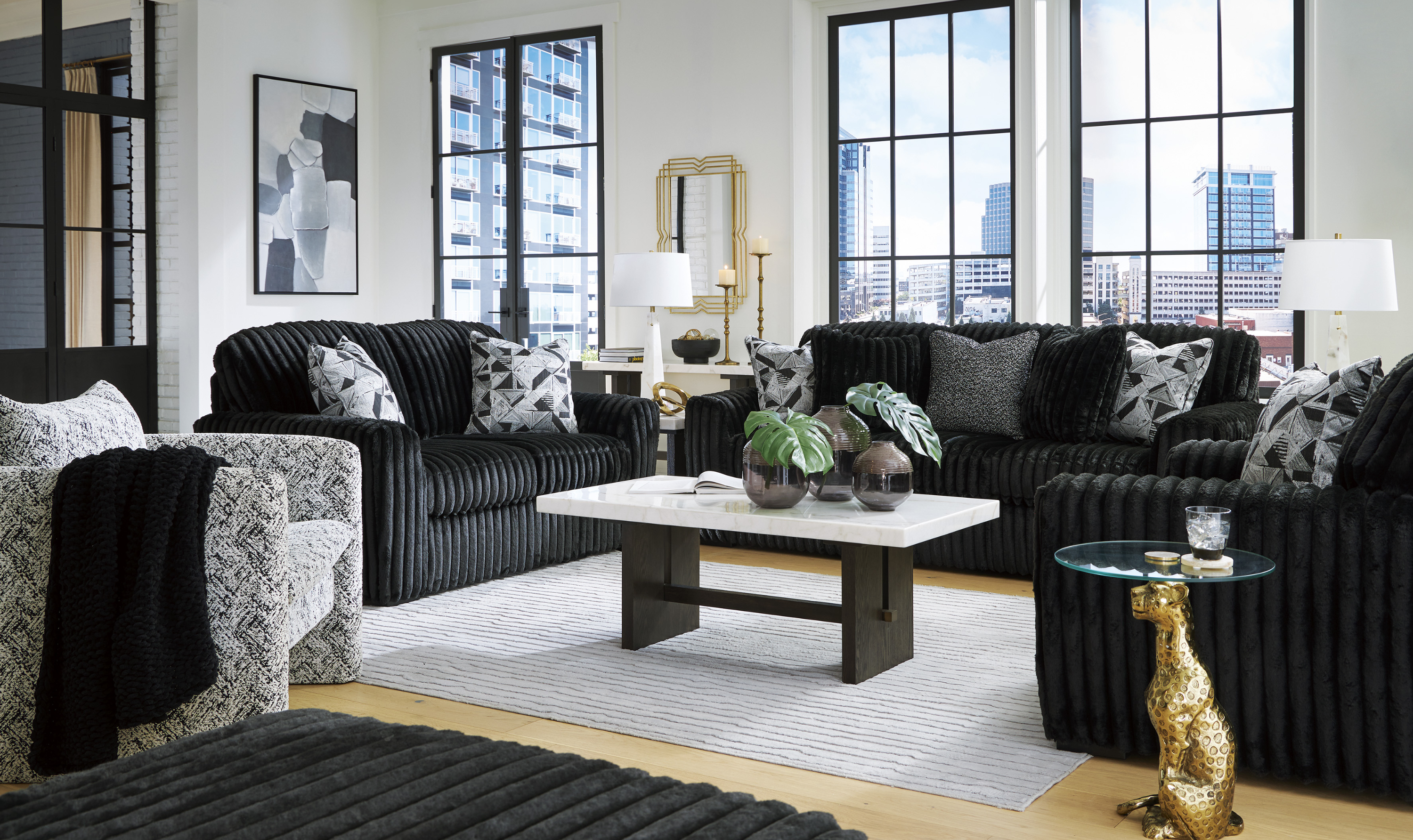 Modern Heritage Midnight-Madness Fabric Living Room Set – Jennifer ...