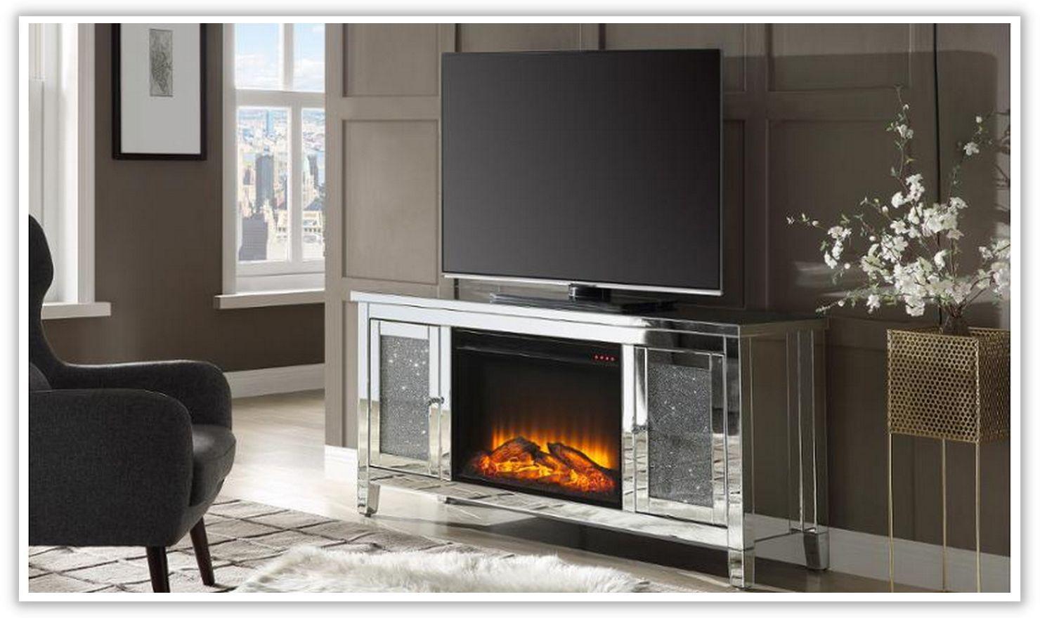 Smart Furniture Noralie Electric Mirrored Silver Freestanding Fireplac ...