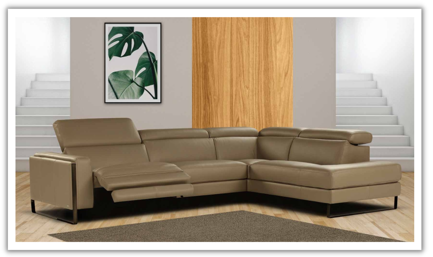 Pier 3-Seater Brown Leather Sectional Chaise with Adjustable Headrest ...