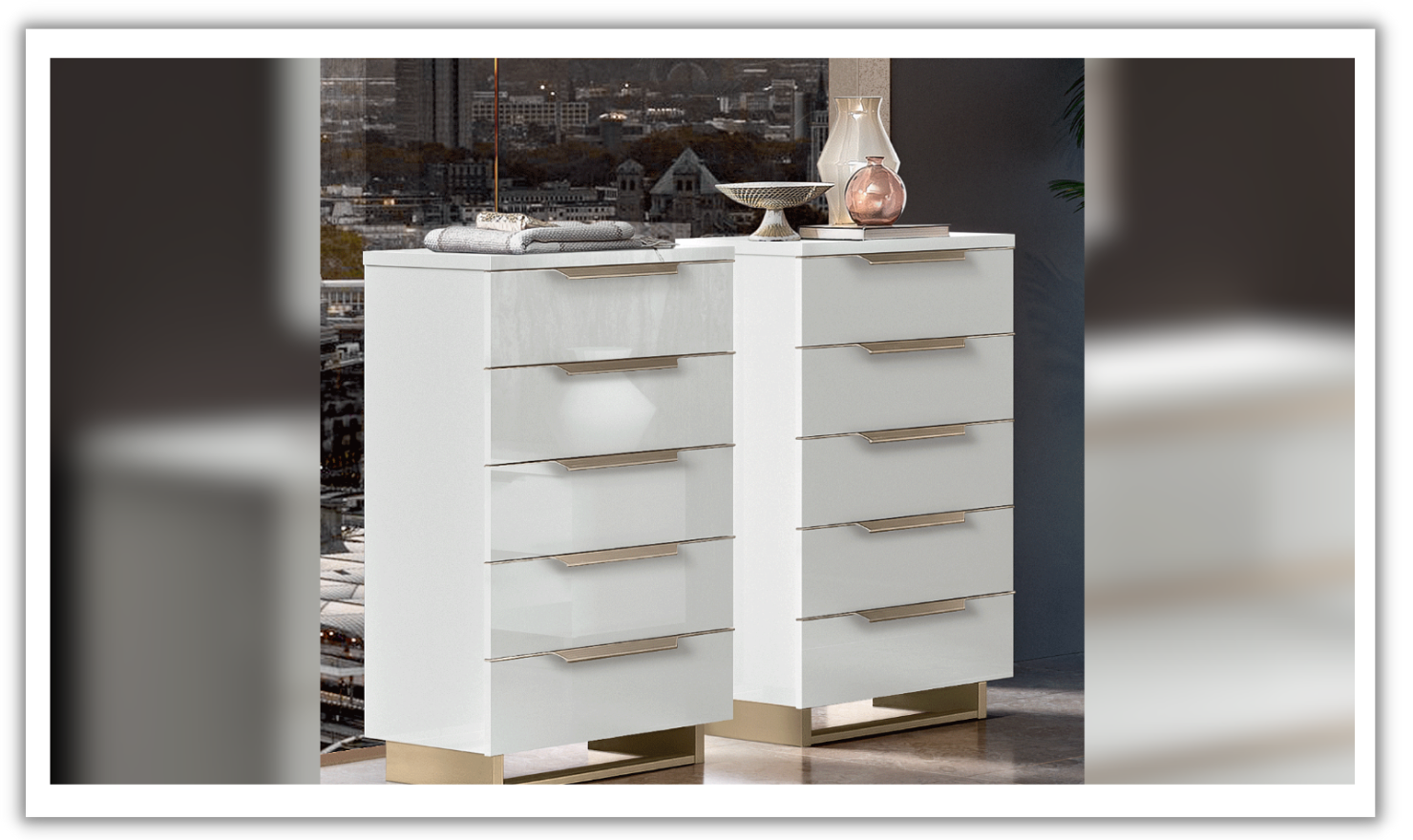 ESF Furniture Smart 5-Drawer Wooden Chest in White High Gloss Lacquer ...