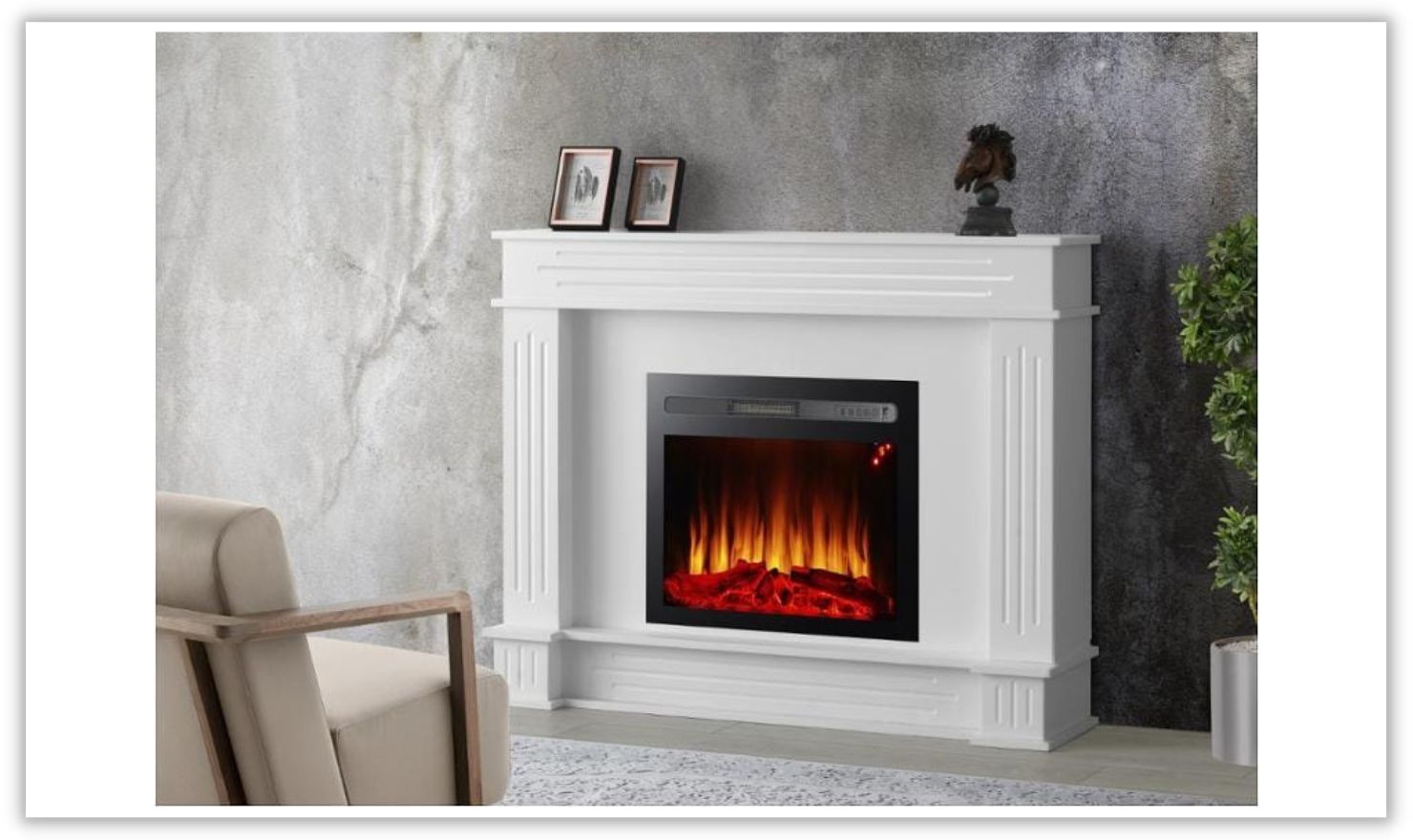 Smart Furniture Sophia White Traditional Mantle with Log Fireplace ...