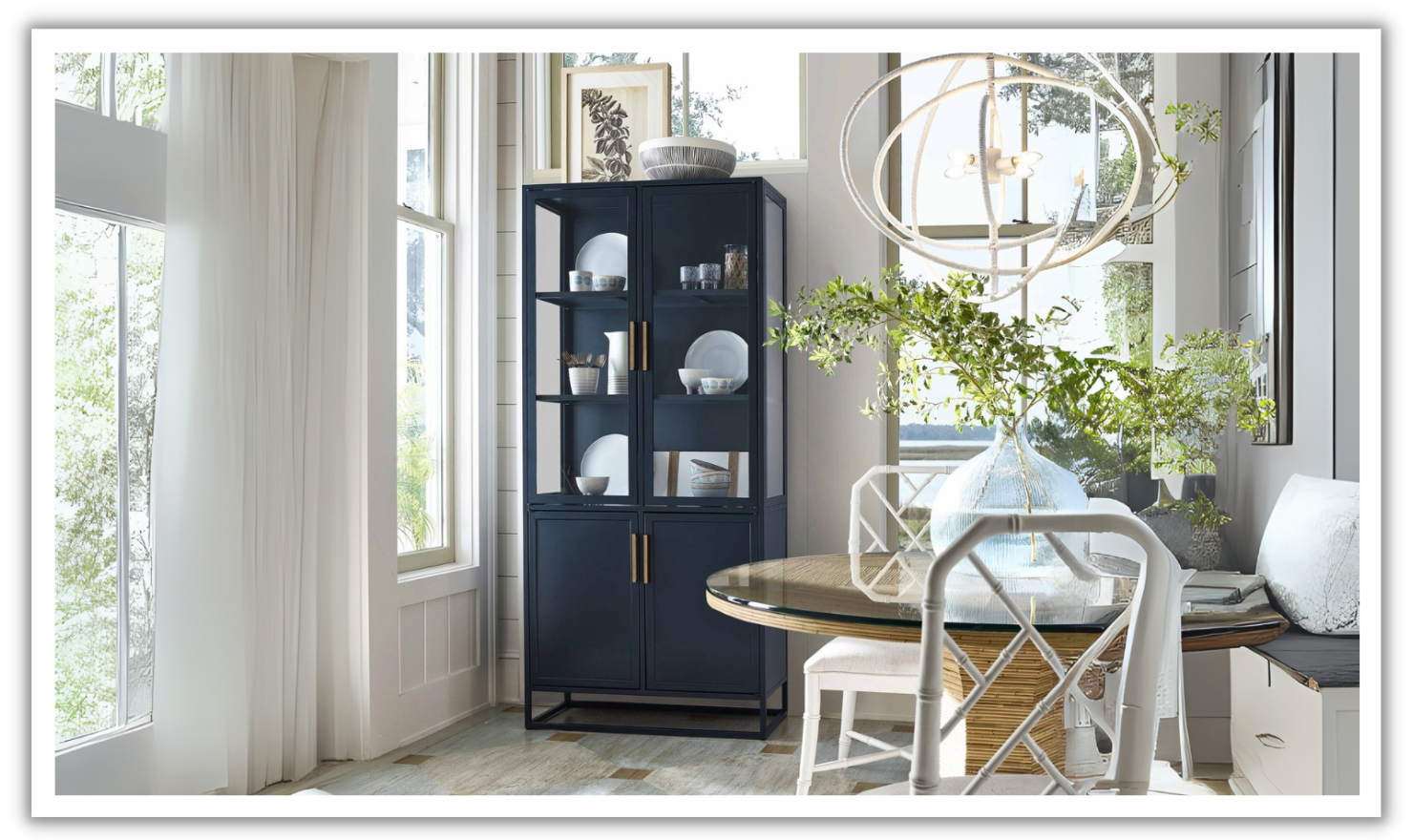 Universal Santorini Tall Metal Kitchen Cabinet With Sleek Bronze Bar H ...