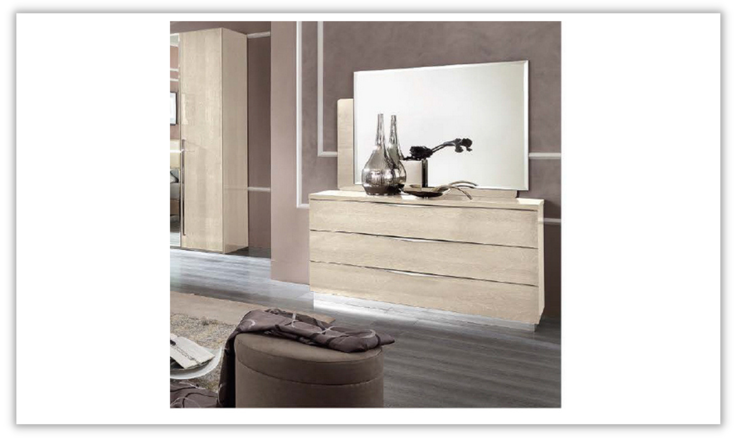 ESF Furniture Platinum Mirror in Ivory High Gloss Lacquer Finish ...