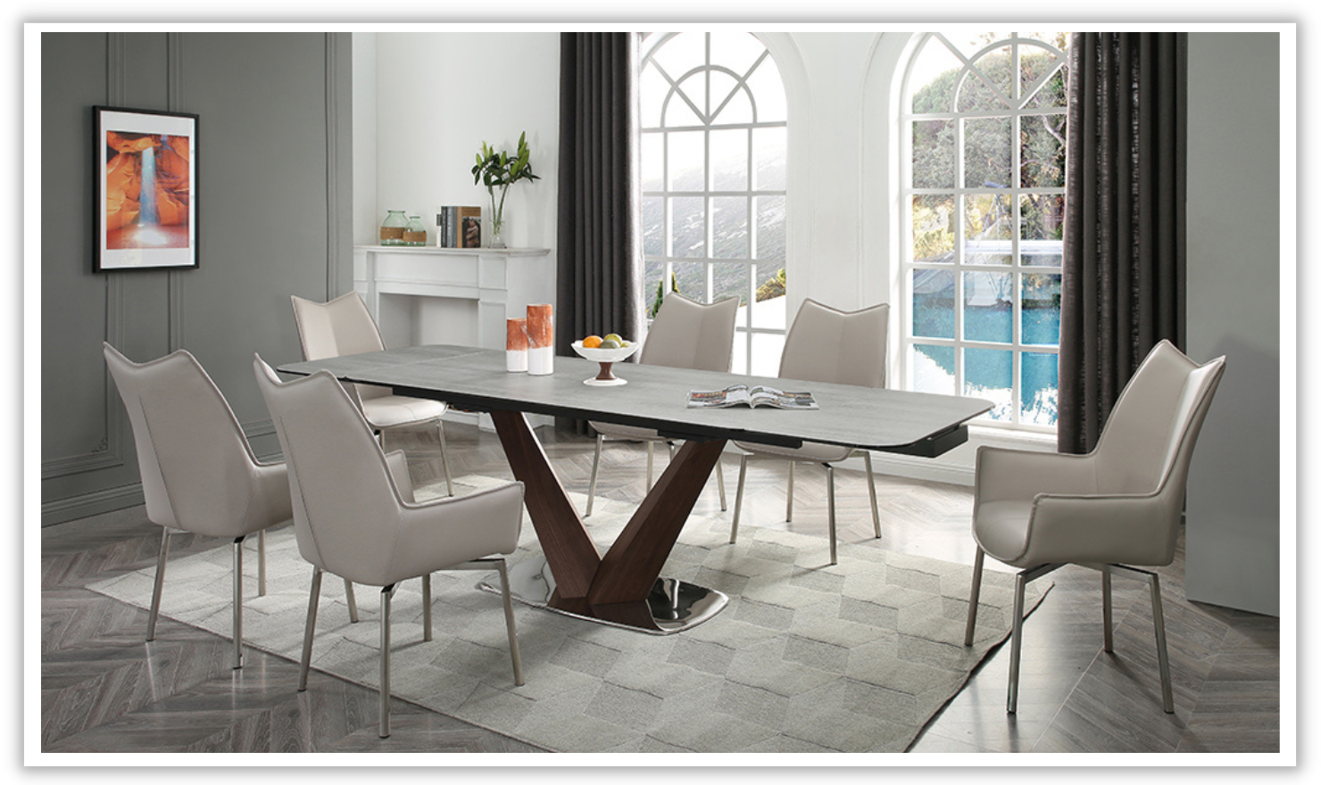 Esf Italia Luke Ceramic + Wooden Made Extendable Dining Table ...