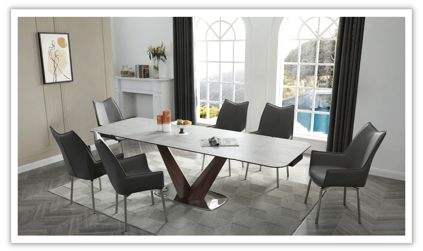 Esf Italia Luke Ceramic + Wooden Made Extendable Dining Table ...