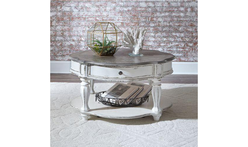 Buy Liberty Magnolia Round Cocktail Table in Antique White Finish ...
