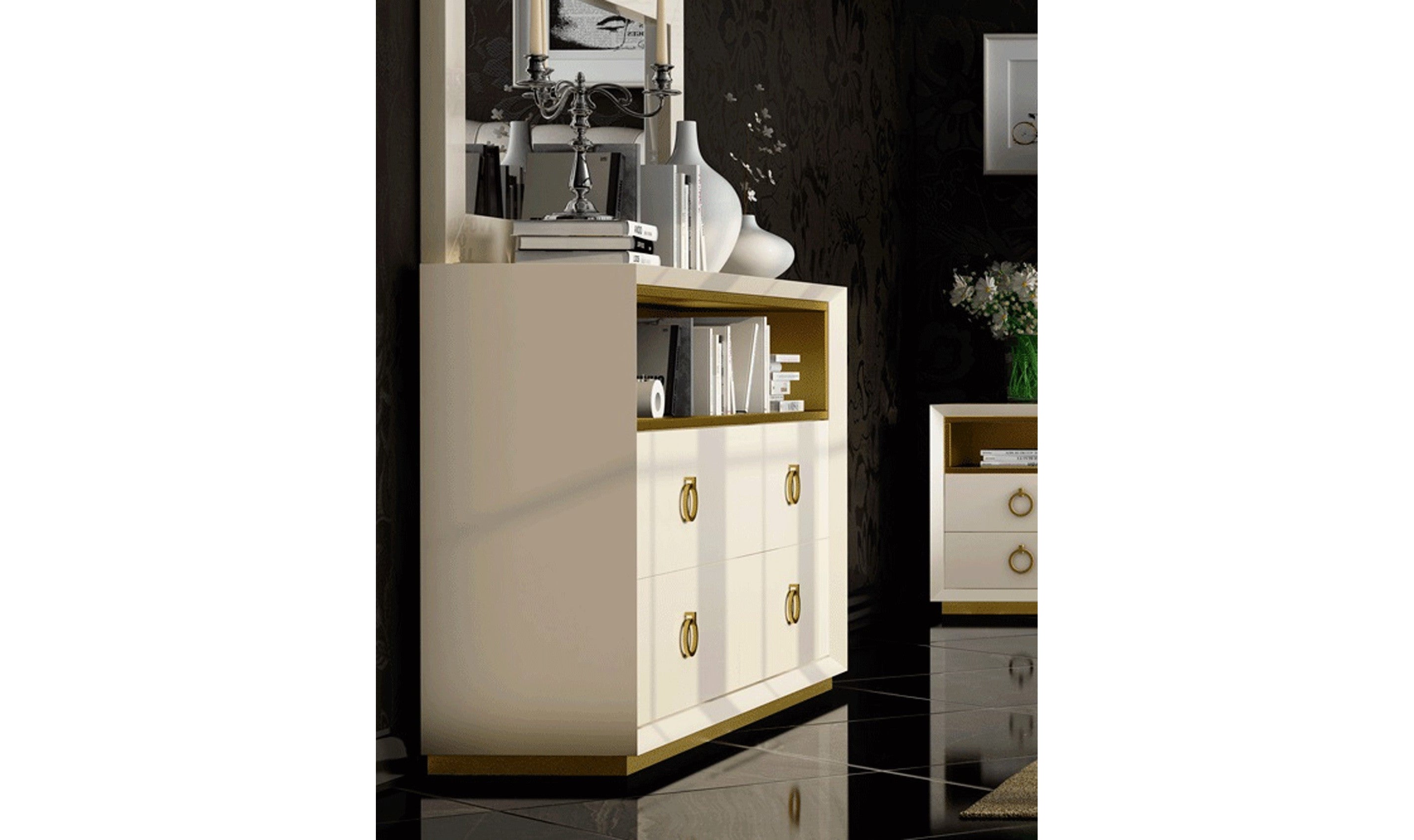 Buy ESF Furniture Velvet Dresser in Cream High Gloss Lacquer Finish ...